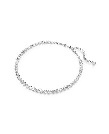 Swarovski Round Cut, White, Rhodium Plated Imber Tennis Necklace - Macy's
