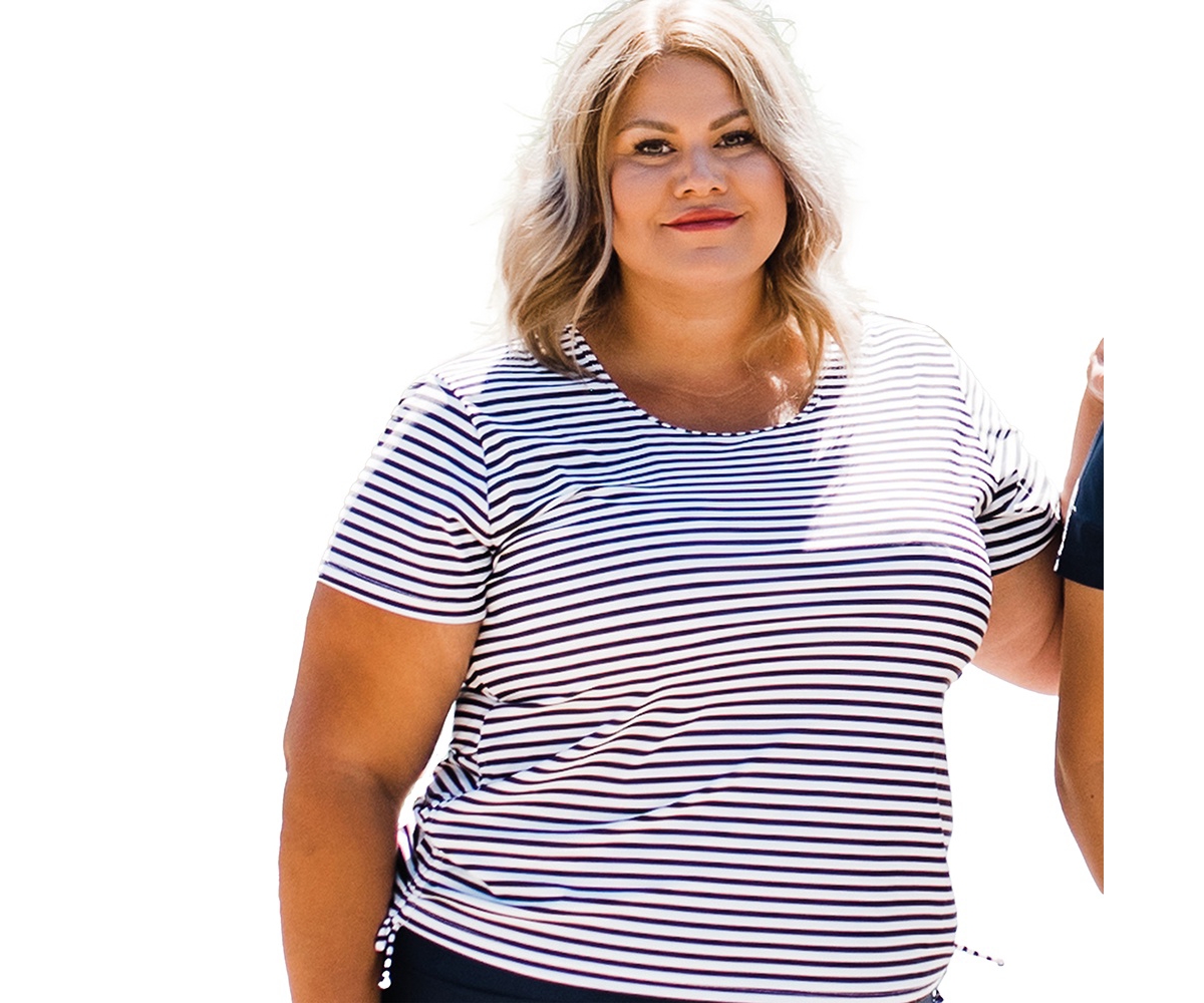 Click here for Calypsa Plus Size Adele Swim Top - Navy sunshine s... prices