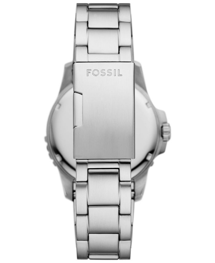 Fossil Men's Blue Dive Three-Hand Date Silver-Tone Stainless Steel ...