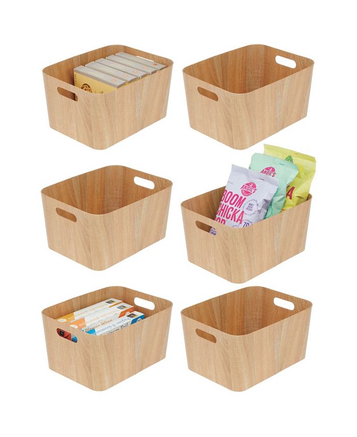 mDesign Wood Grain Paperboard Food Storage Bin Basket, Handles, 6 Pack ...