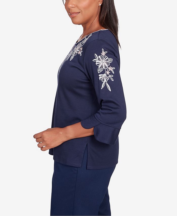 Alfred Dunner Women's A Fresh Start Embroidered Flowers Flutter Sleeve ...