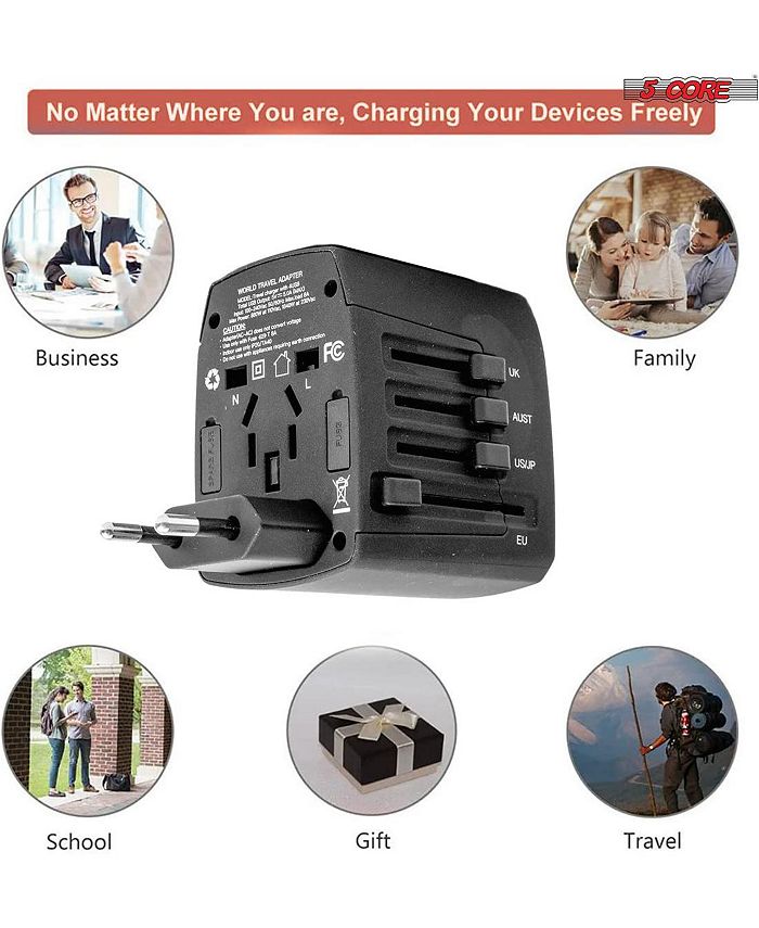 5 Core Travel Adapter 3 Pieces International Power Adapter Plug Multi ...