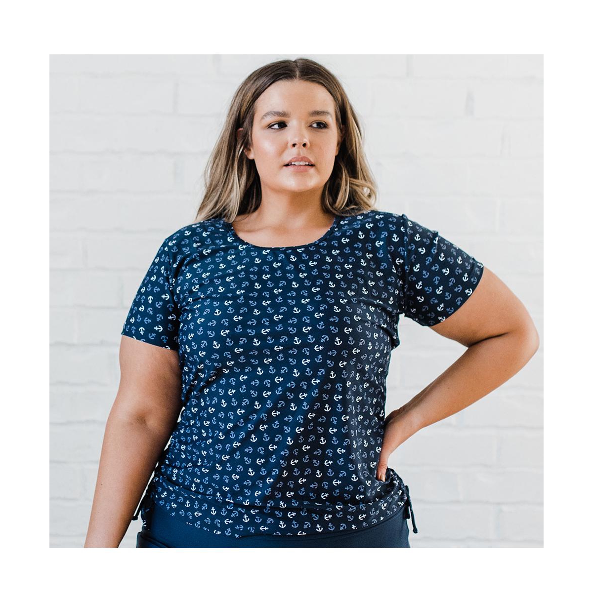 Click here for Calypsa Plus Size Adele Swim Top - Navy anchors prices