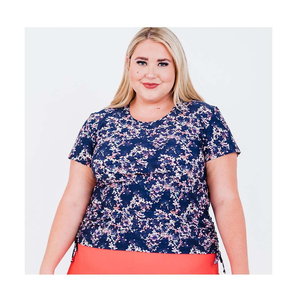 Click here for Calypsa Plus Size Adele Swim Top - Navy blossoms prices