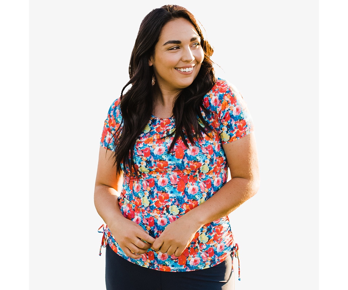 Click here for Calypsa Plus Size Adele Swim Top - Aloha flowers prices