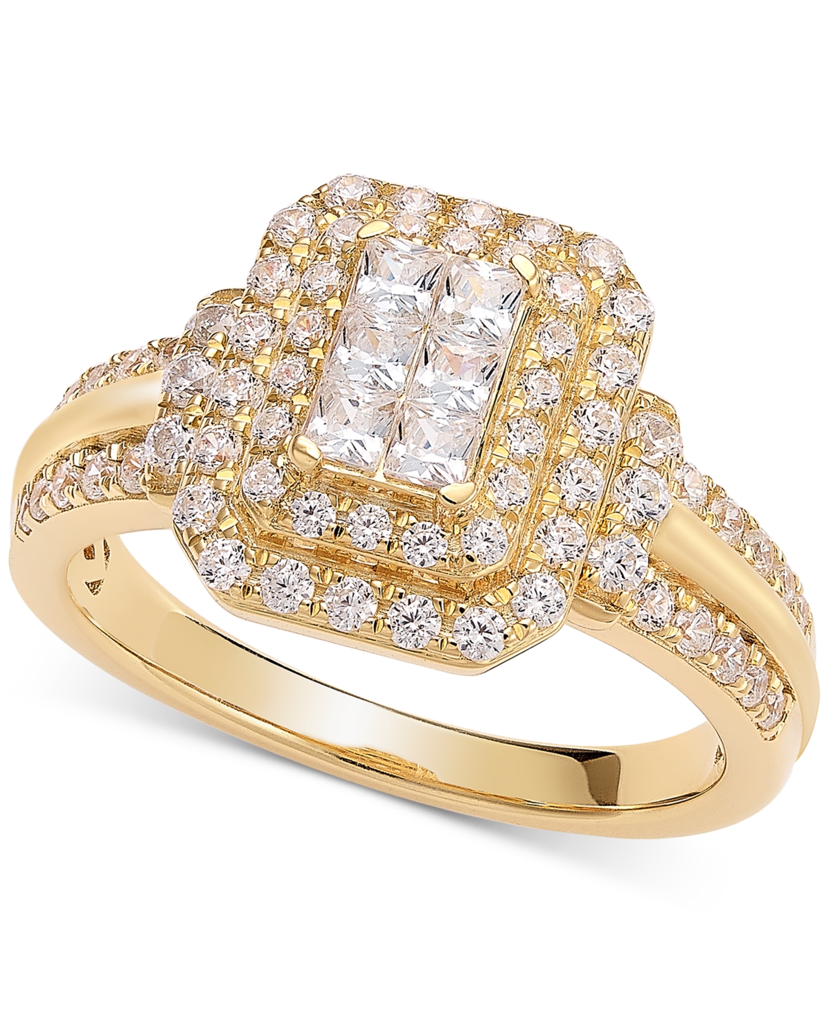 Click here for Diamond Emerald Shaped Halo Cluster Engagement Rin... prices