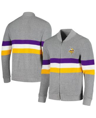 Men's Mitchell & Ness Gray Minnesota Vikings Striped Full-Zip Cardigan ...