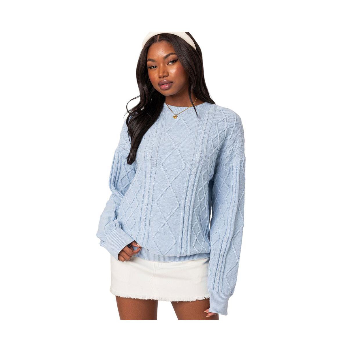 Click here for Edikted Womens Jessy cable knit oversized sweater... prices