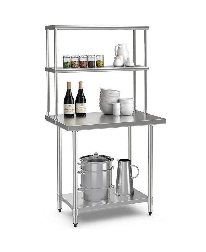 Costway Stainless Steel Table with Over shelves 36'' X 24'' Work Table ...