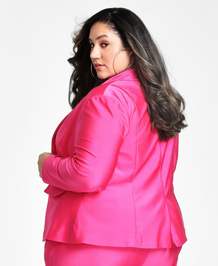 Nina Parker Trendy Plus Size Satin One-Button Blazer - Macy's