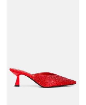 Women aldora rhinestones embellished satin mules - Macy's