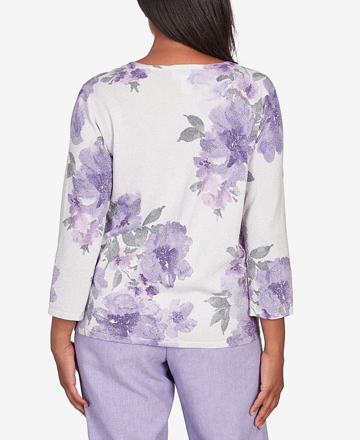 Alfred Dunner Petite Isn't It Romantic Shimmer Floral Crew Neck Sweater ...