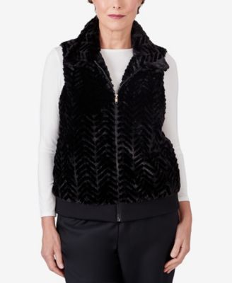 Alfred Dunner Petite Park Place Zip Up Faux Fur Knit Vest - Macy's
