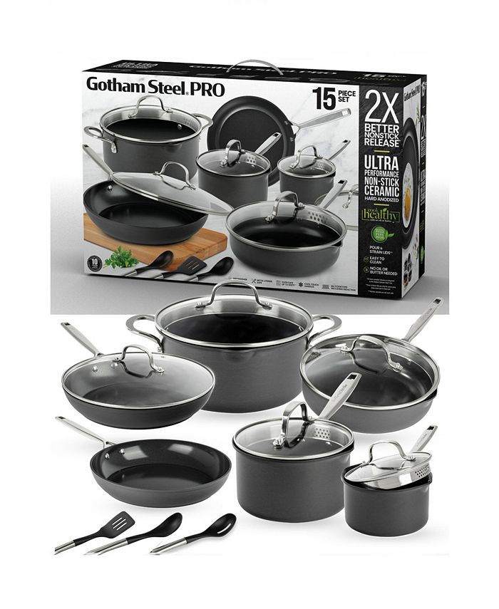 Gotham Steel Professional 2X Hard Anodized Ultra Ceramic 15-Piece Cookware Set - Macy's