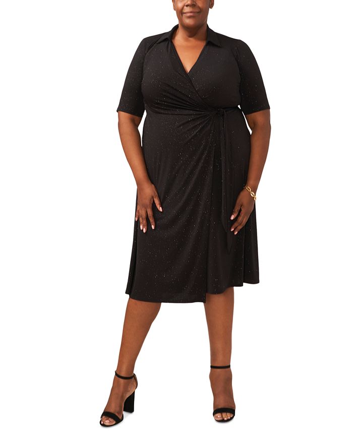 MSK Plus Size Glittered Wrap Dress - Macy's