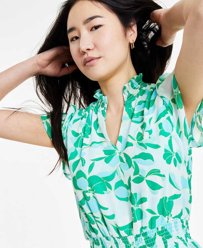 Sam & Jess Women's Floral-Printed Smocked-Waist Tiered Midi Dress - Macy's