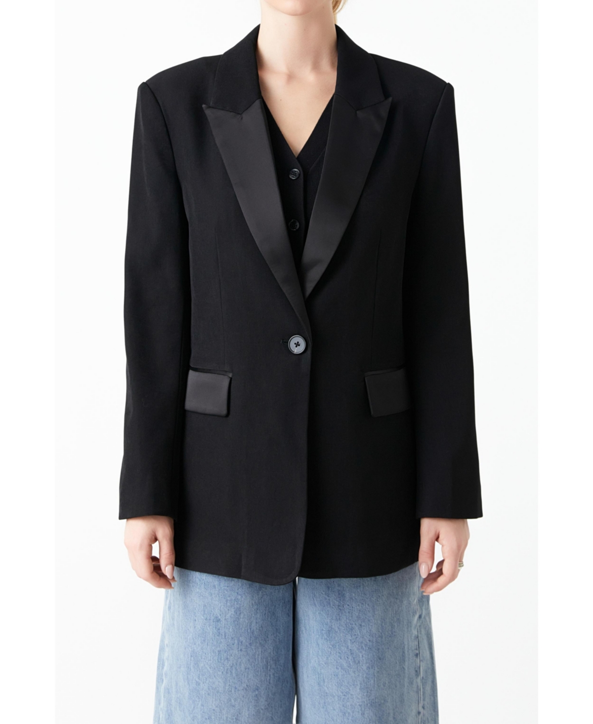 Click here for Grey Lab Womens Tuxedo Oversized Jacket - Black prices