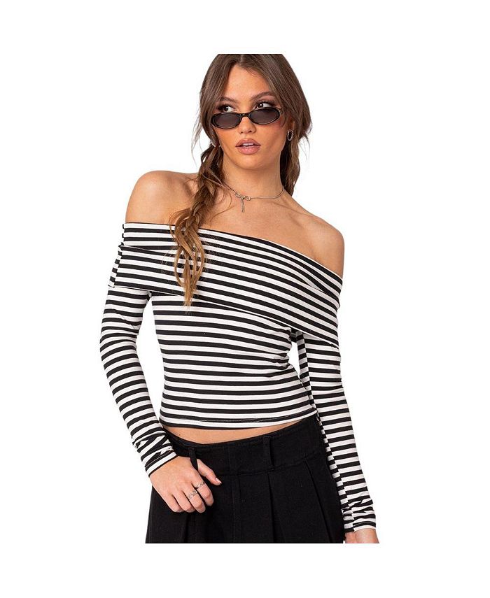 Edikted Women's Striped fold over top - Macy's