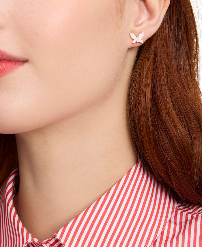 kate spade new york Gold-Tone Cubic Zirconia & Colored Butterfly Mini Stud Earrings - Macy's