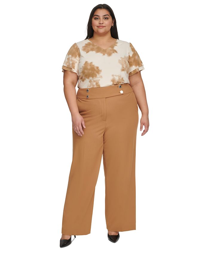 Calvin Klein Plus Size High-Rise Wide-Leg Lux Pants - Macy's