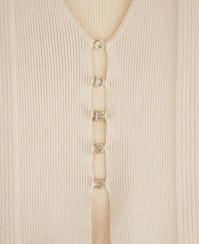 GUESS Women's Alphabet Charm Meghen Ribbed Sweater - Macy's