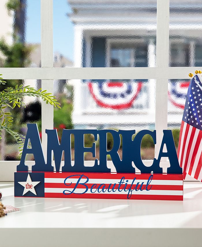 Glitzhome 14" L Patriotic, Americana Wooden America Table Decor - Macy's