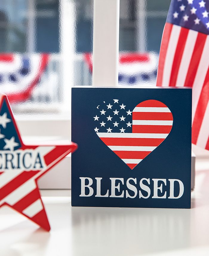 Glitzhome Set of 3 Patriotic, Americana Wooden Block Table Sign - Macy's