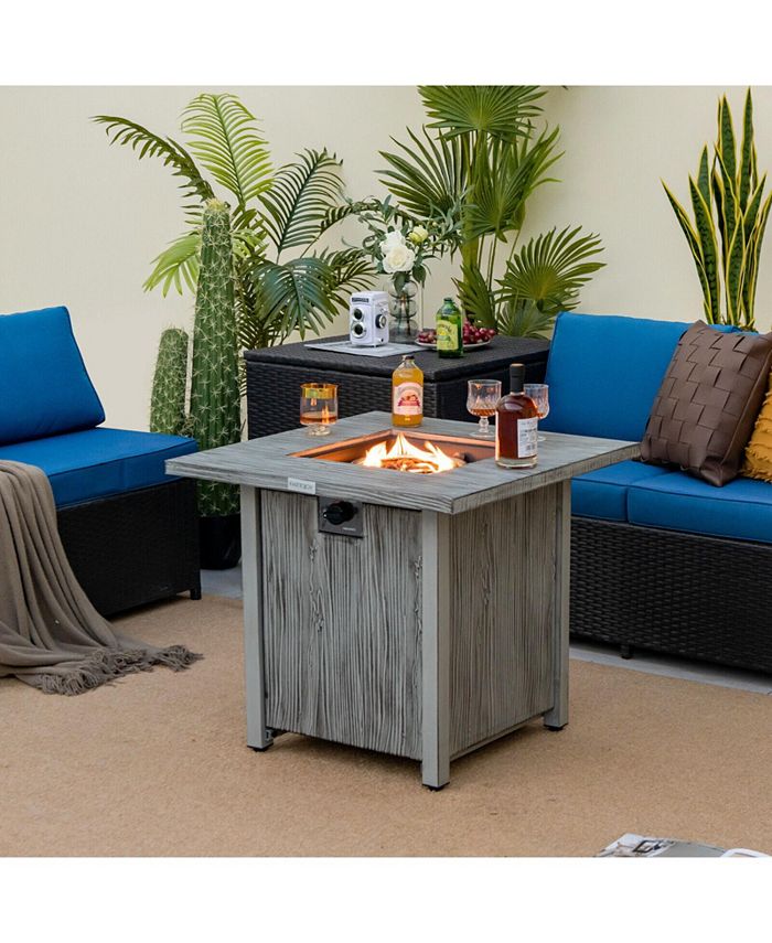 Slickblue 28 Inch 40 000 BTU Square Fire Pit Table with Lid and Lava ...