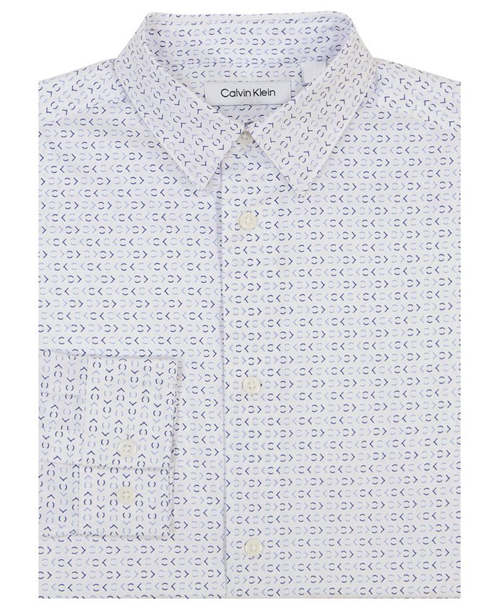 Calvin Klein Big Boys Long Sleeve Stretch CK Glyph Print Dress Shirt ...