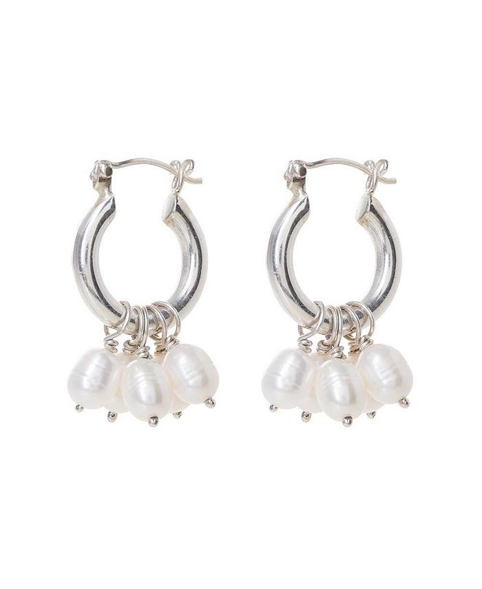 Freya Rose Silver Mini Hoops with Detachable Pearls - Macy's