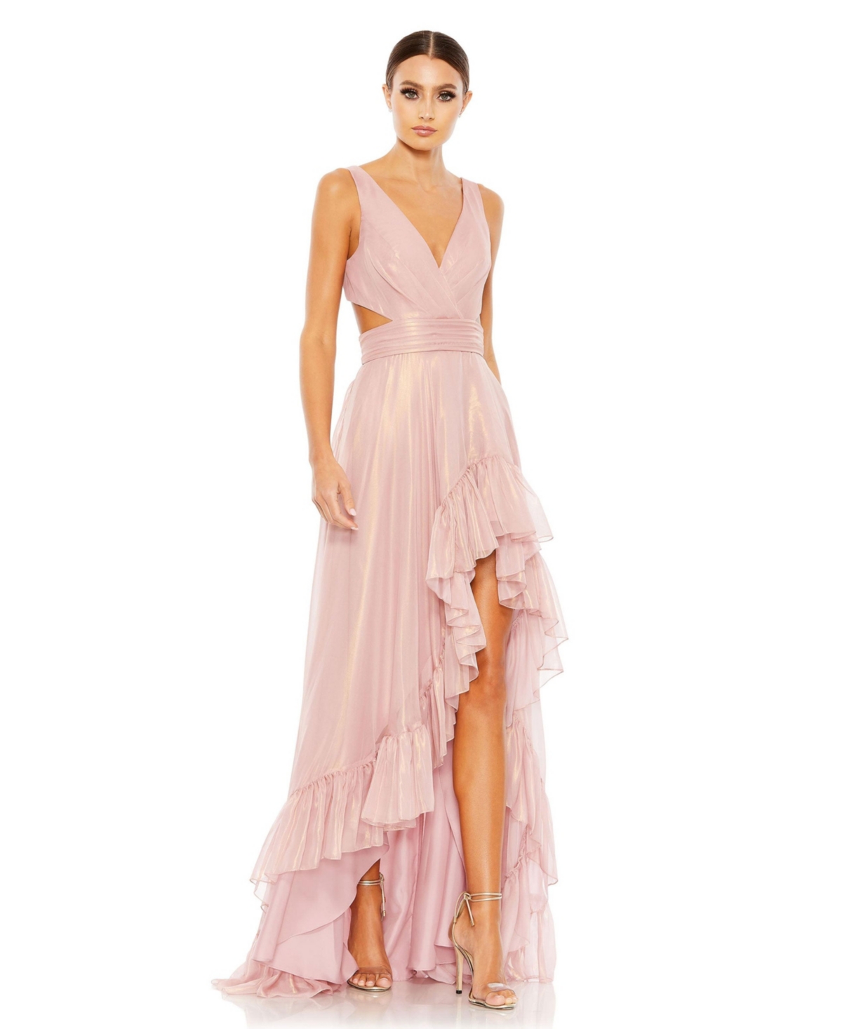 Click here for Mac Duggal Cut Out High Low Ruffle Gown prices