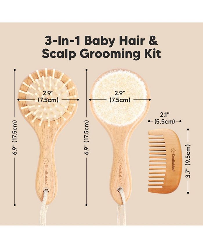 KeaBabies Baby Hair Brush and Comb Set, Round Wooden Baby Brush Set for ...