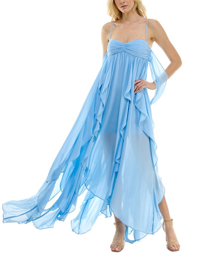 Taylor Women's Ruffled Chiffon Bandeau-Neck Gown - Macy's