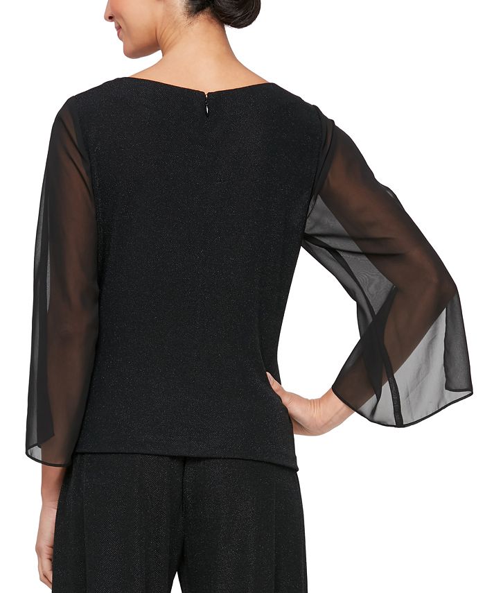 Alex Evenings Women's Metallic-Knit Split-Sleeve Blouse - Macy's