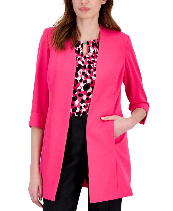 Kasper Women's Stand-Collar Open-Front Stretch Crepe Topper - Macy's