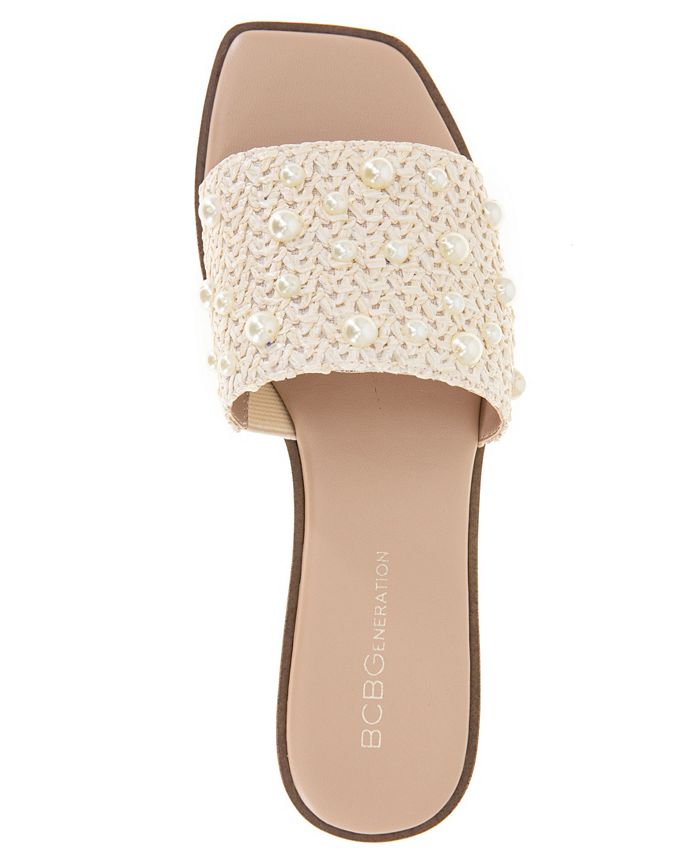 BCBGeneration Women's Lonnie Pearl Raffia Slide Flat Sandals - Macy's