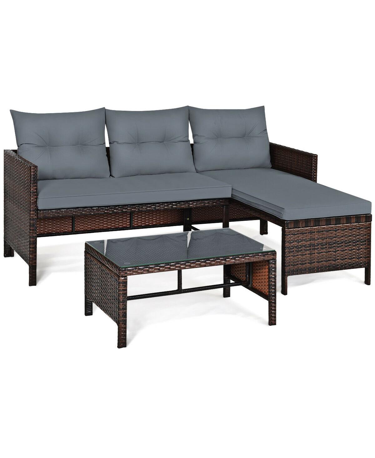 Click here for 3 Pieces Patio Wicker Rattan Sofa Set - Grey prices
