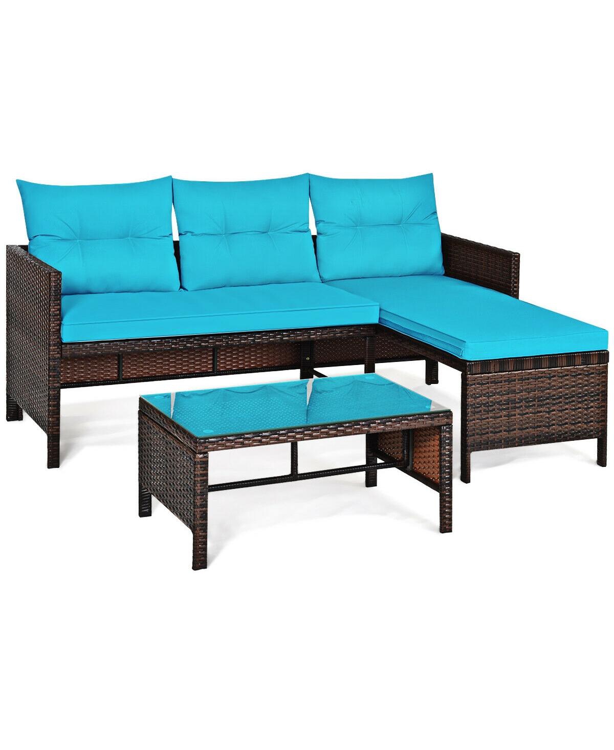 Click here for 3 Pieces Patio Wicker Rattan Sofa Set - Turquoise prices
