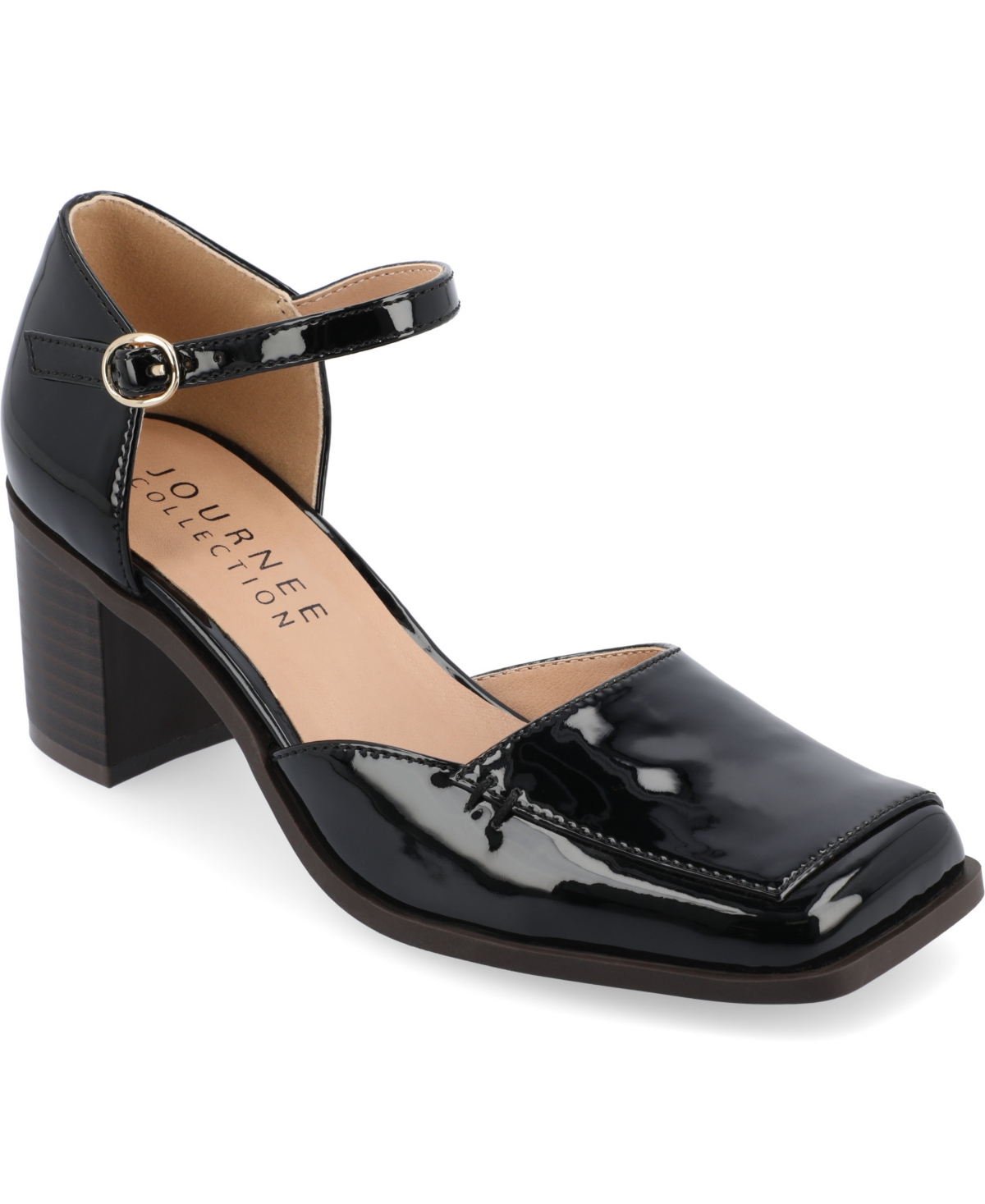 Journee Collection Womens Evangeline Square Toe Pumps - Black Patent