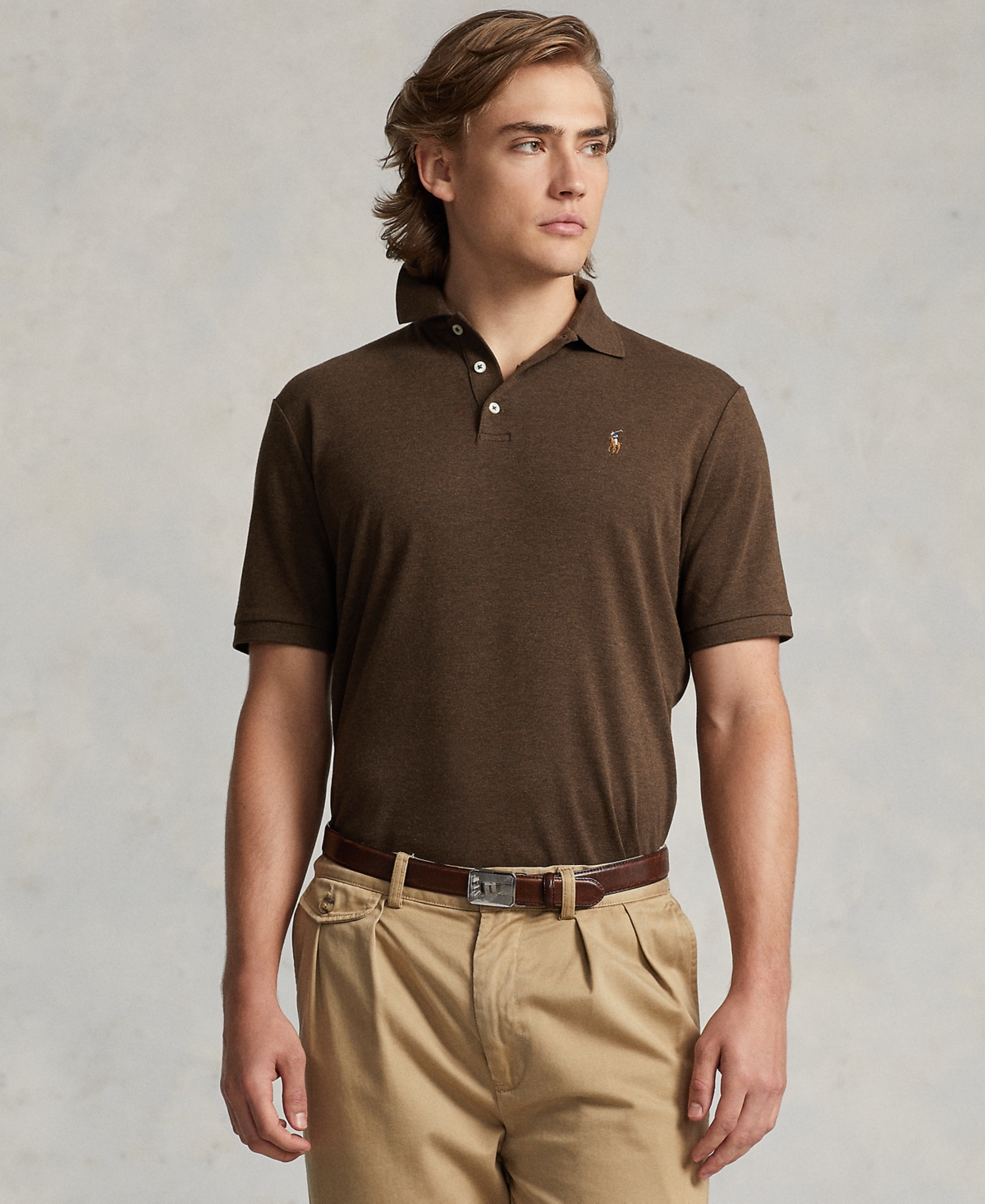 Click here for Mens Slim-Fit Soft Cotton Polo Shirt - Nutmeg Brow... prices