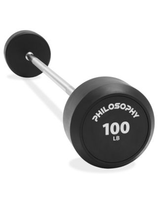 Philosophy Gym Rubber Fixed Barbell, 100 LB Pre-Loaded Weight Straight ...