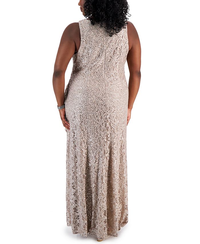 Alex Evenings Plus Size Lace Sequin Cascade Ruffle Dress - Macy's
