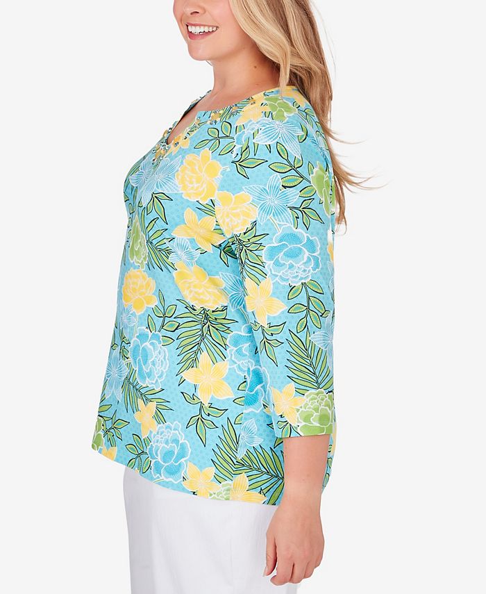 Ruby Rd. Plus Size Embellished Horseshoe Neck Floral Top - Macy's