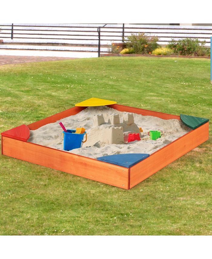SUGIFT Kids Outdoor Wooden Backyard Sandbox with Built-in Corner ...