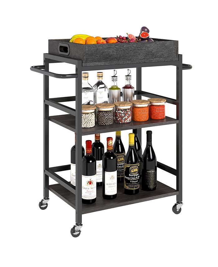 SUGIFT Rolling Wine Storage Buffet Sideboard Wooden Bar Storage Cabinet ...