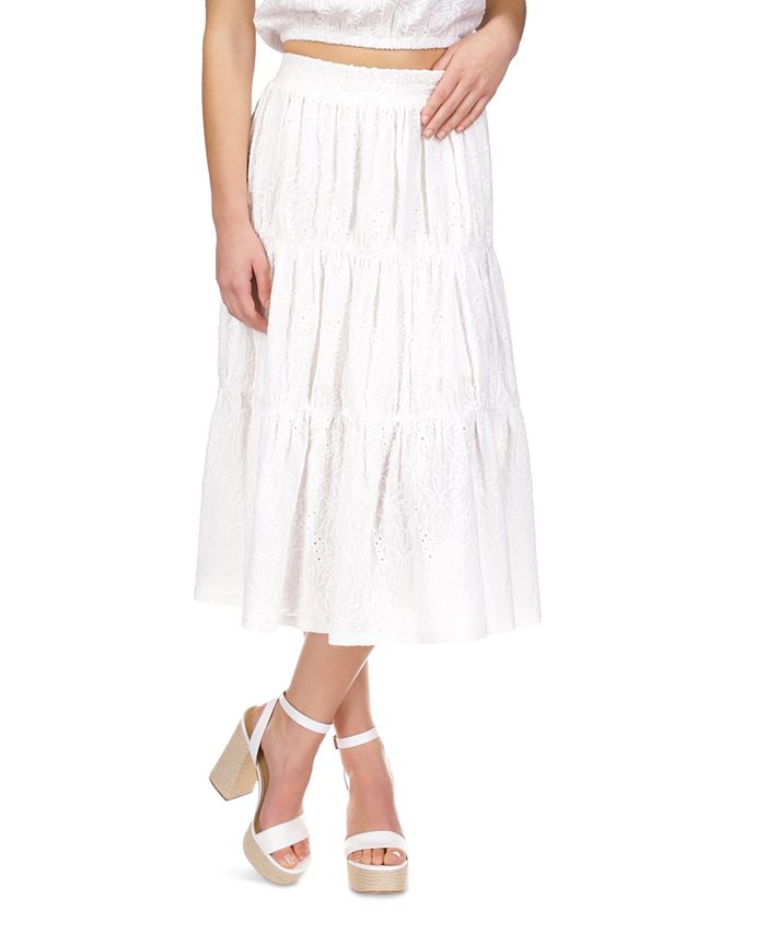 Michael Kors Women's Ruffled Tiered Eyelet Midi Skirt - Macy's