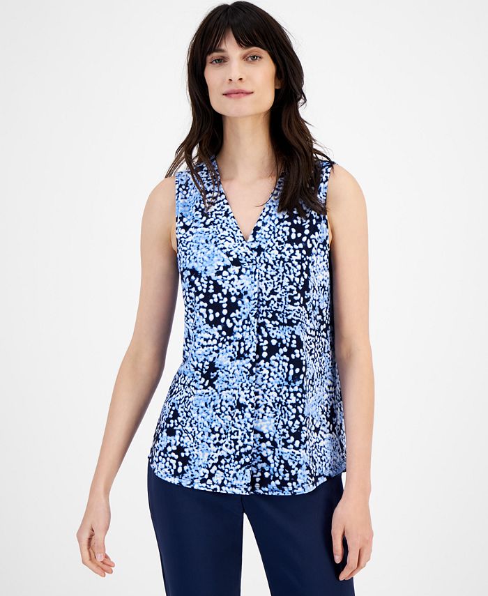 Anne Klein Women's Printed Sleeveless V-Neck Shell Top - Macy's