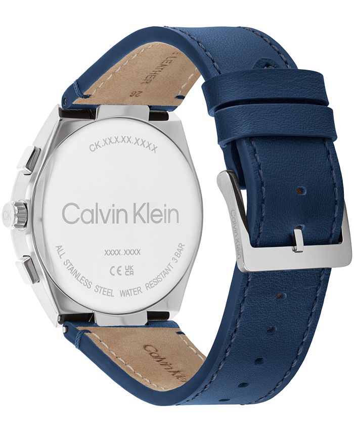 Calvin Klein Men's Distinguish Blue Leather Strap Watch 44mm - Macy's