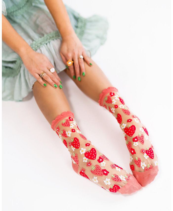 Sock Candy Women's Strawberry Daisy Ruffle Sheer Sock - Macy's