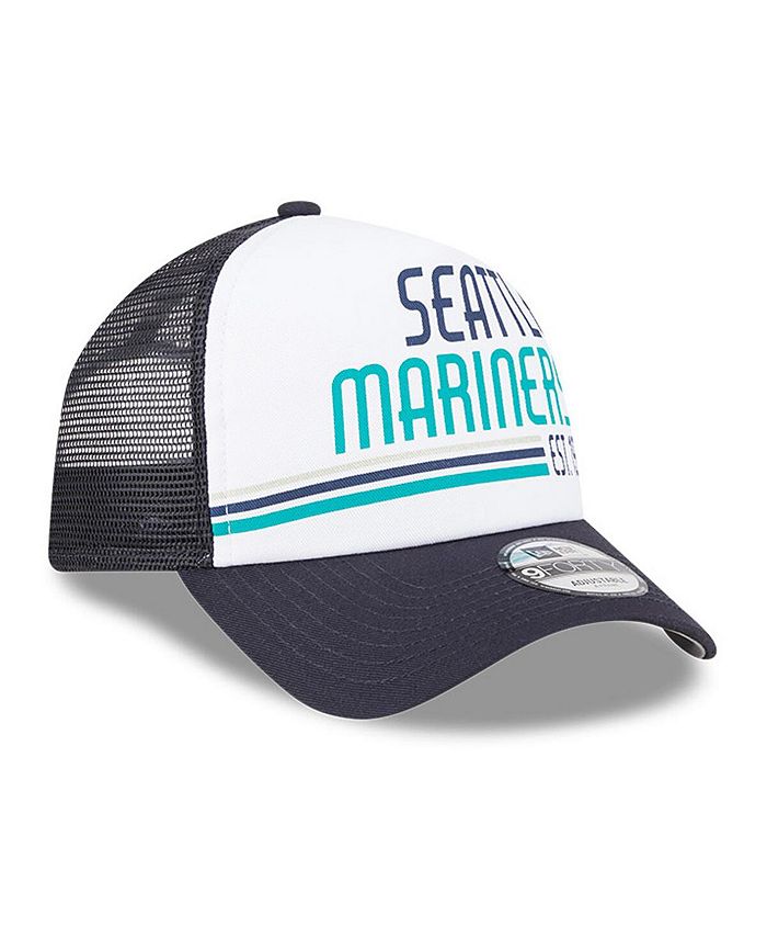 New Era Men's White, Navy Seattle Mariners Stacked A-Frame Trucker ...